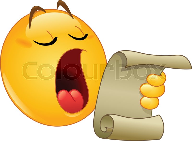 Emoticon reading from a scroll, making ... | Stock vector | Colourbox