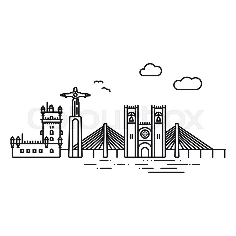 Line Icon style Lisbon cityscape and ... | Stock vector | Colourbox