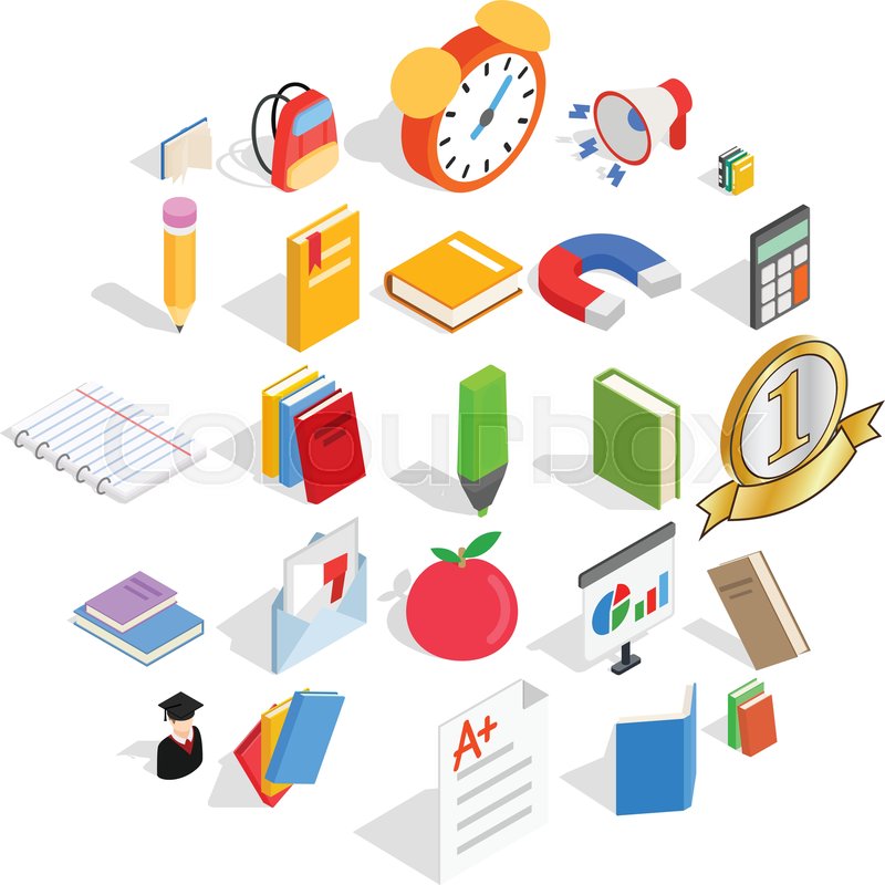 Textbook icons set. Isometric set of ... | Stock vector | Colourbox