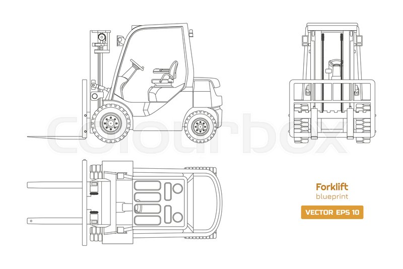 Outline blueprint of forklift. Top, ... | Stock vector | Colourbox
