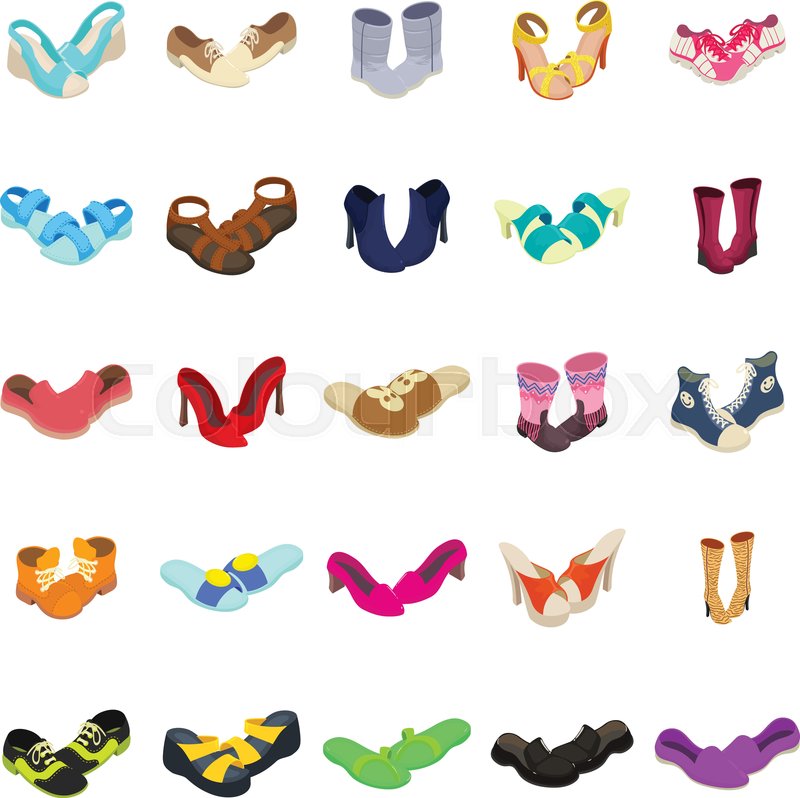 Pair of footwear icons set. Isometric ... | Stock vector | Colourbox