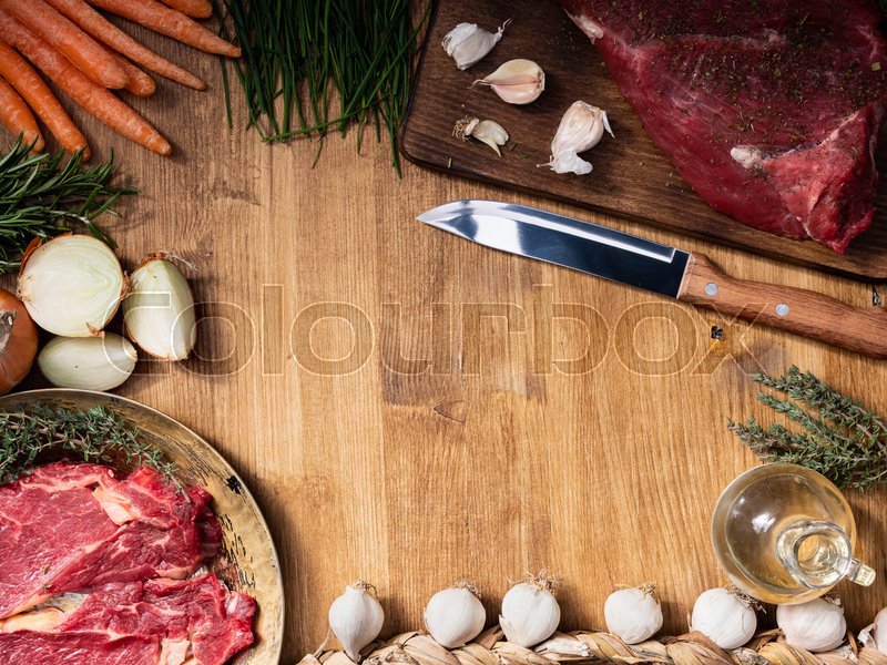 Top view of two different red meat next ... | Stock image | Colourbox