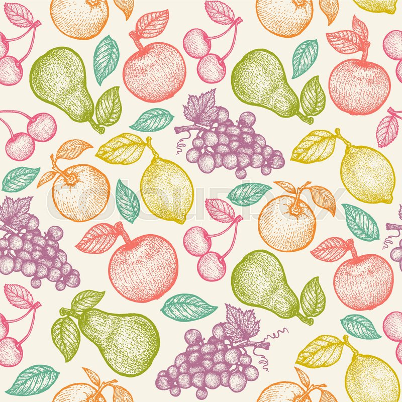 Vintage Vector Seamless Fruit Pattern Stock Vector Colourbox