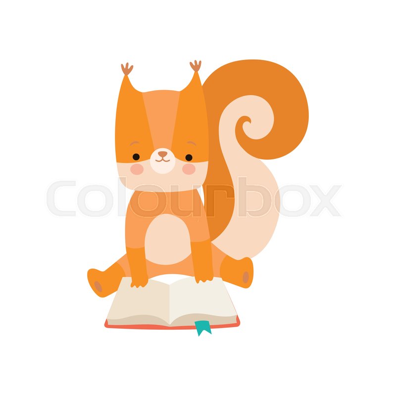 Cute Squirrel Reading Book, Adorable ... | Stock vector | Colourbox