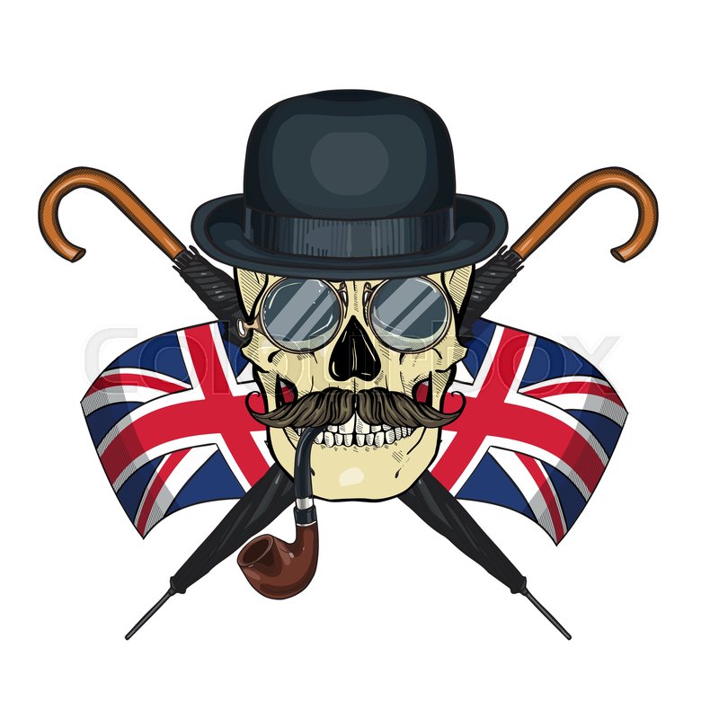 Color british skull with hat bowler, ... | Stock vector | Colourbox