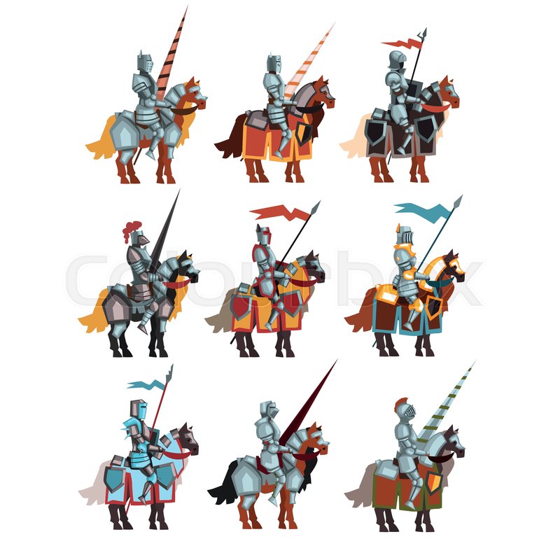 Cartoon Knights On Horses