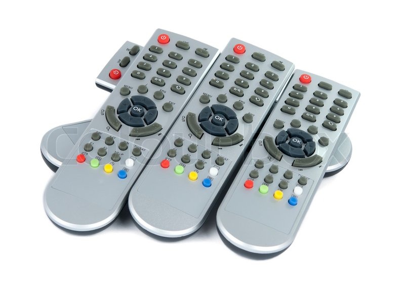 Gray TV remotes isolated | Stock image | Colourbox