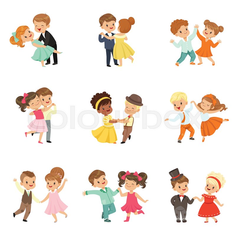 Couple of little kids dancing set, ... | Stock vector | Colourbox
