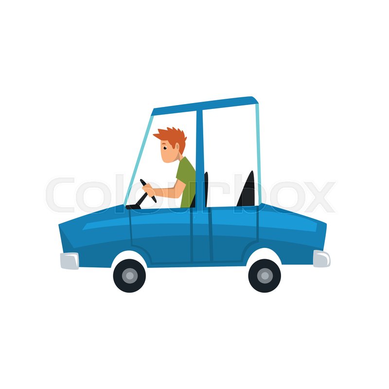 Man driving blue car, side view vector ... | Stock vector | Colourbox