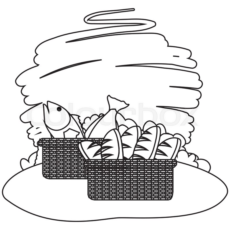 Baskets with fish and bread vector ... | Stock vector | Colourbox