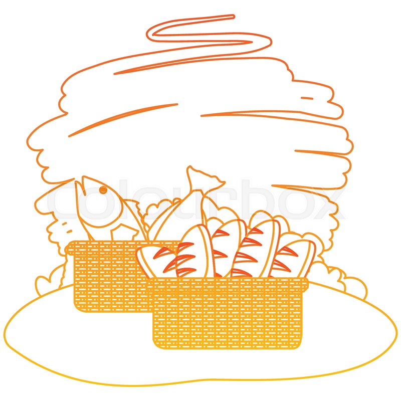 Baskets with fish and bread vector ... | Stock vector | Colourbox