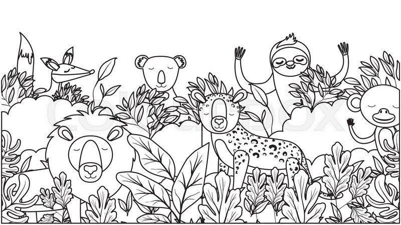 Jungle Scene Clip Art Black And White