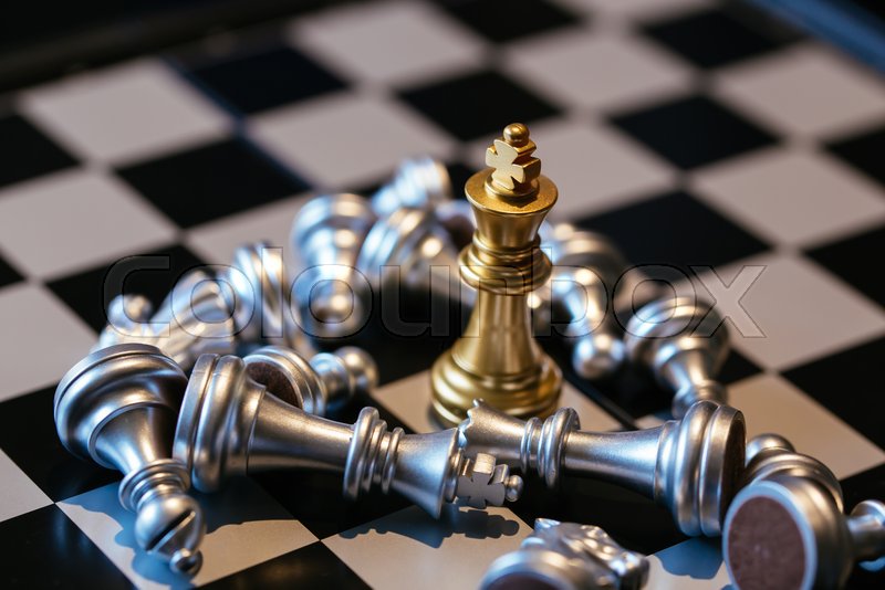 Set of silver chess pieces placed on ... | Stock image | Colourbox