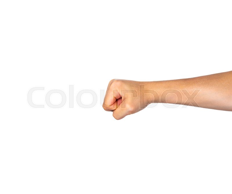 Man fist pointing straight out on white ... | Stock image | Colourbox
