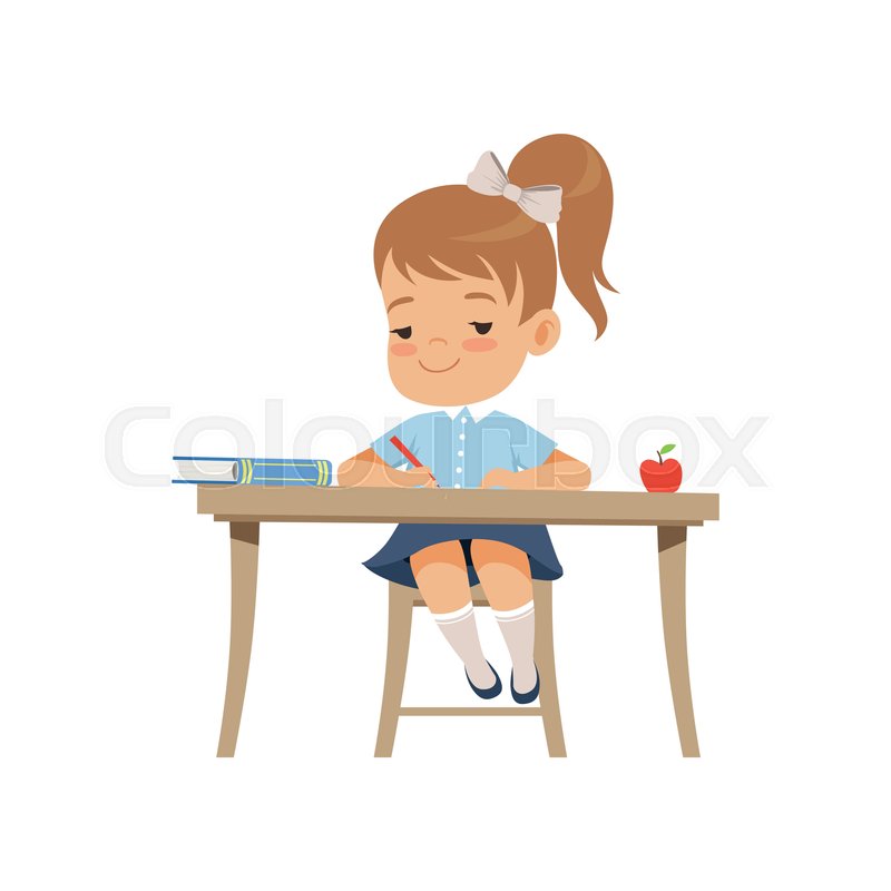 Student Writing At Desk Clipart