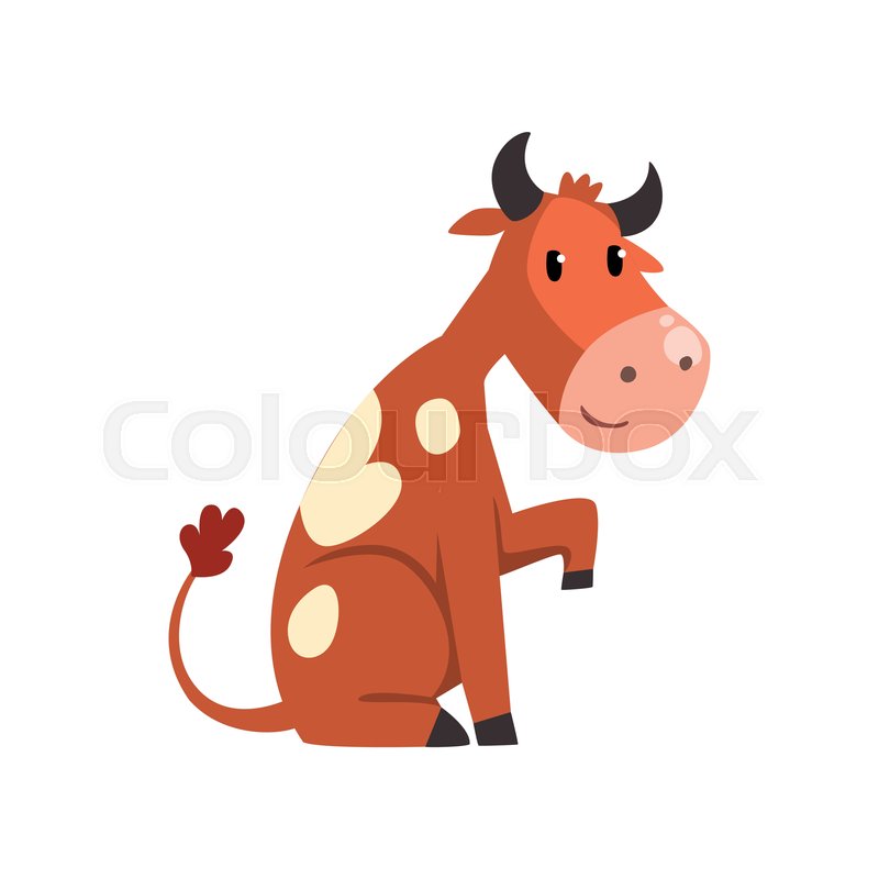 Cute friendly brown spotted cow ... | Stock vector | Colourbox