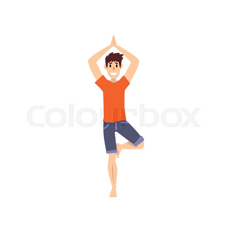 Man in tree pose, young man practicing ... | Stock vector | Colourbox
