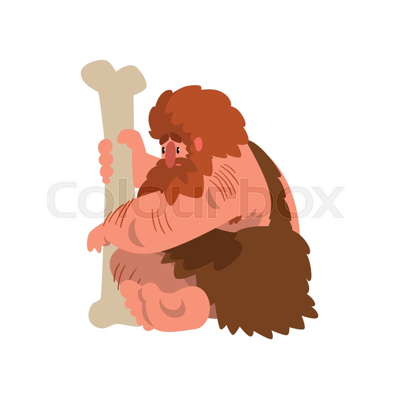 Muscular primitive caveman sitting ... | Stock vector | Colourbox