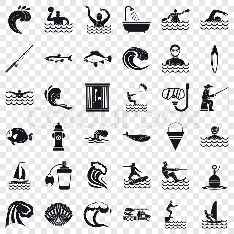 Sea water icons set. Simple style of ... | Stock vector | Colourbox