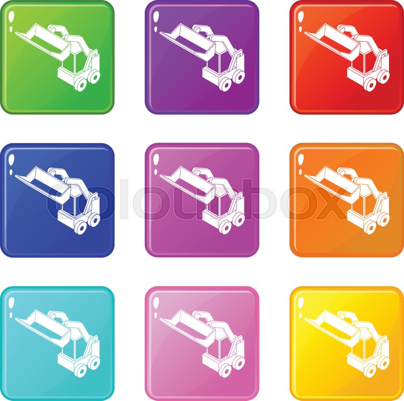 Bobcat machine icons set 9 color ... | Stock vector | Colourbox