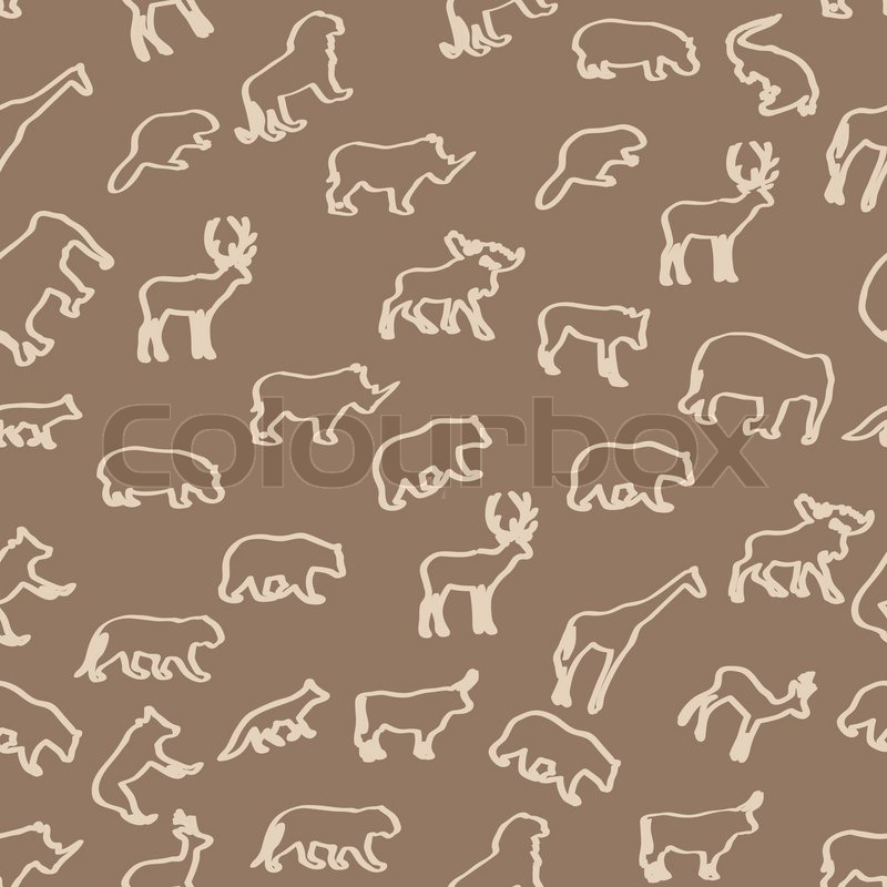 Wild animals hand drawn seamless ... | Stock vector | Colourbox