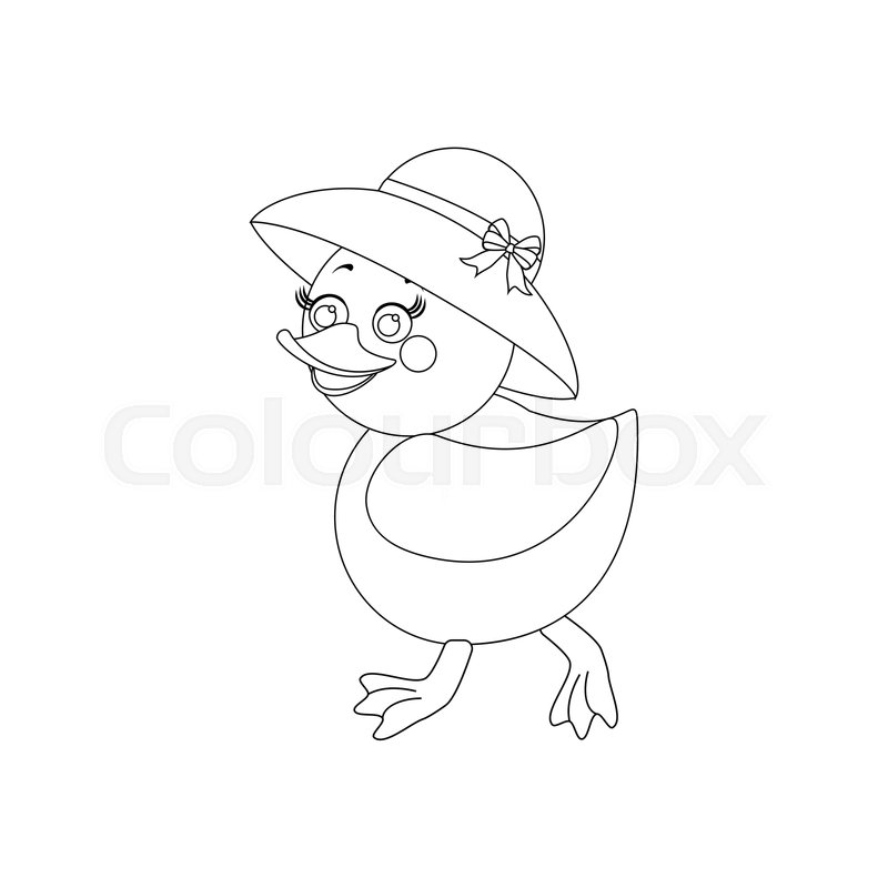 Chicken in hat outline on the white ... | Stock vector | Colourbox