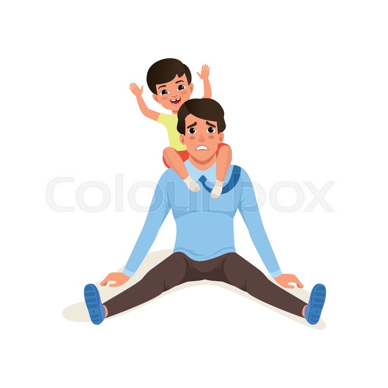 Tired father sitting on the floor, ... | Stock vector | Colourbox