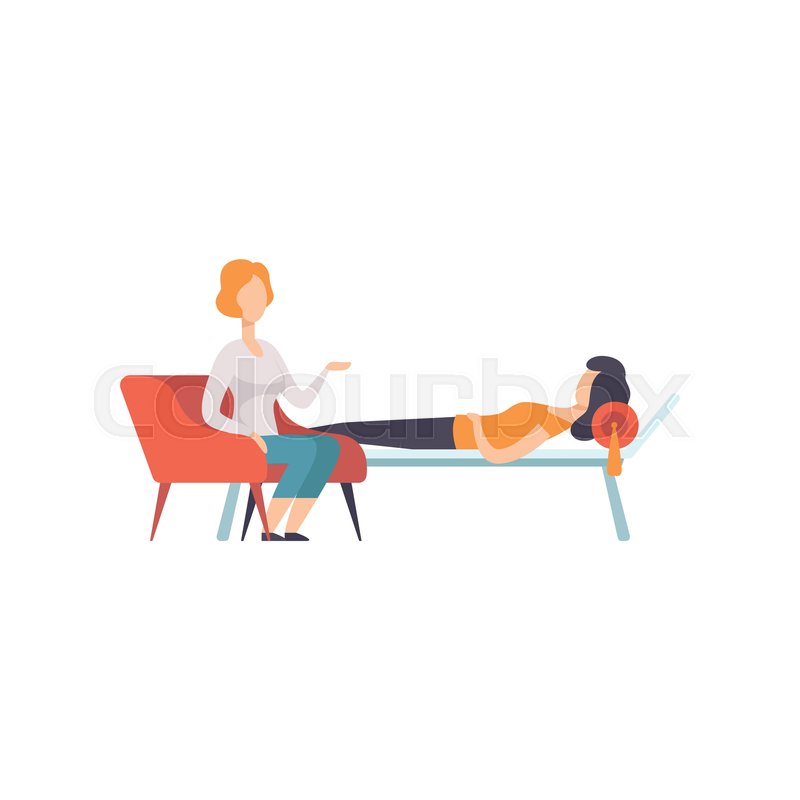 Female patient lying on sofa and ... | Stock vector | Colourbox