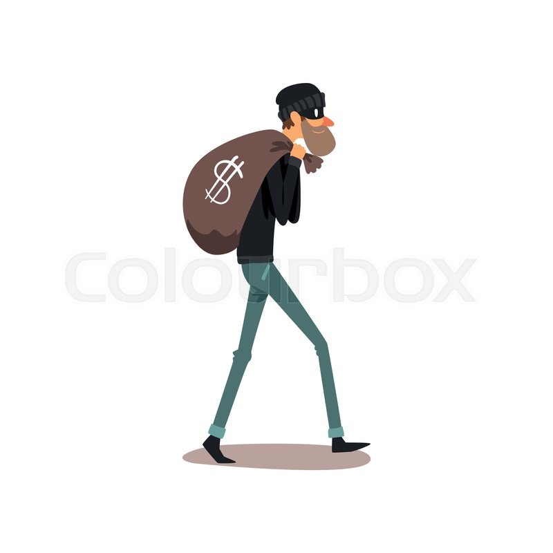 Male thief carrying money bag, robber ... | Stock vector | Colourbox