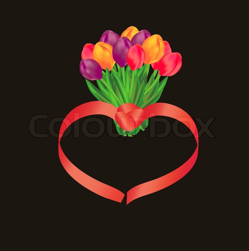 Tulip bouquet with heart | Stock vector | Colourbox