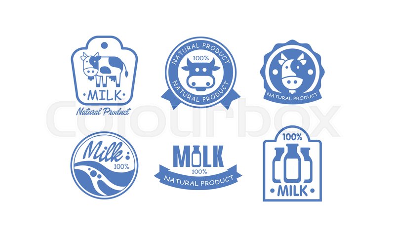 Milk products logos set, fresh dairy ... | Stock vector | Colourbox