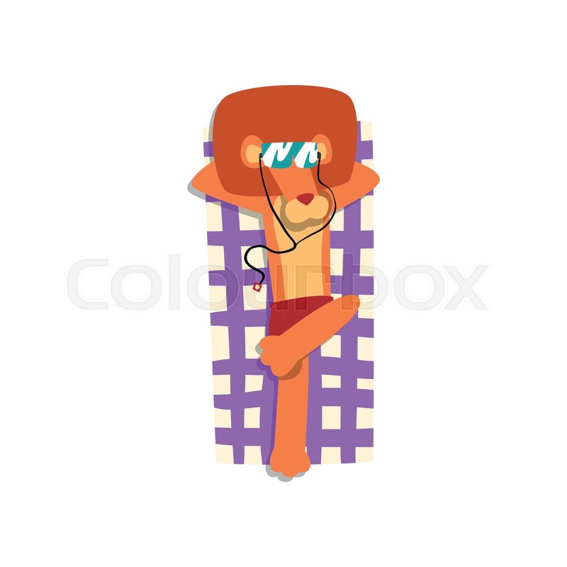 Lion sunbathing on the beach, cute ... | Stock vector | Colourbox