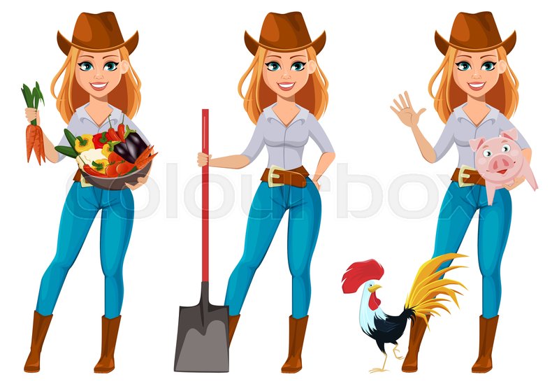 Young pretty farmer woman in cowboy ... | Stock vector | Colourbox
