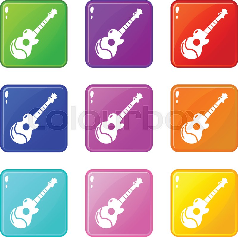 Acoustic guitar icons set 9 color ... | Stock vector | Colourbox