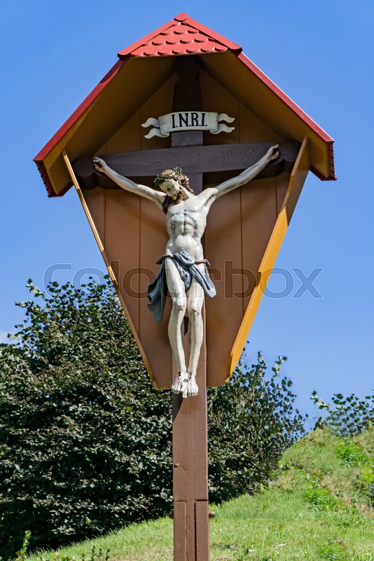 Cross with Jesus on the roadside in the ... | Stock image | Colourbox