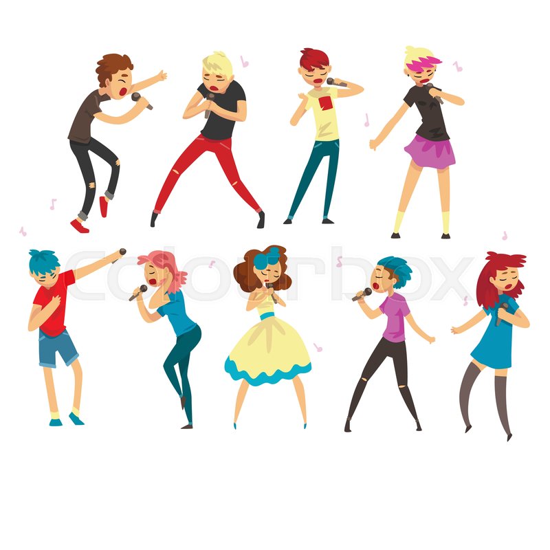 People singing with microphones set, ... | Stock vector | Colourbox