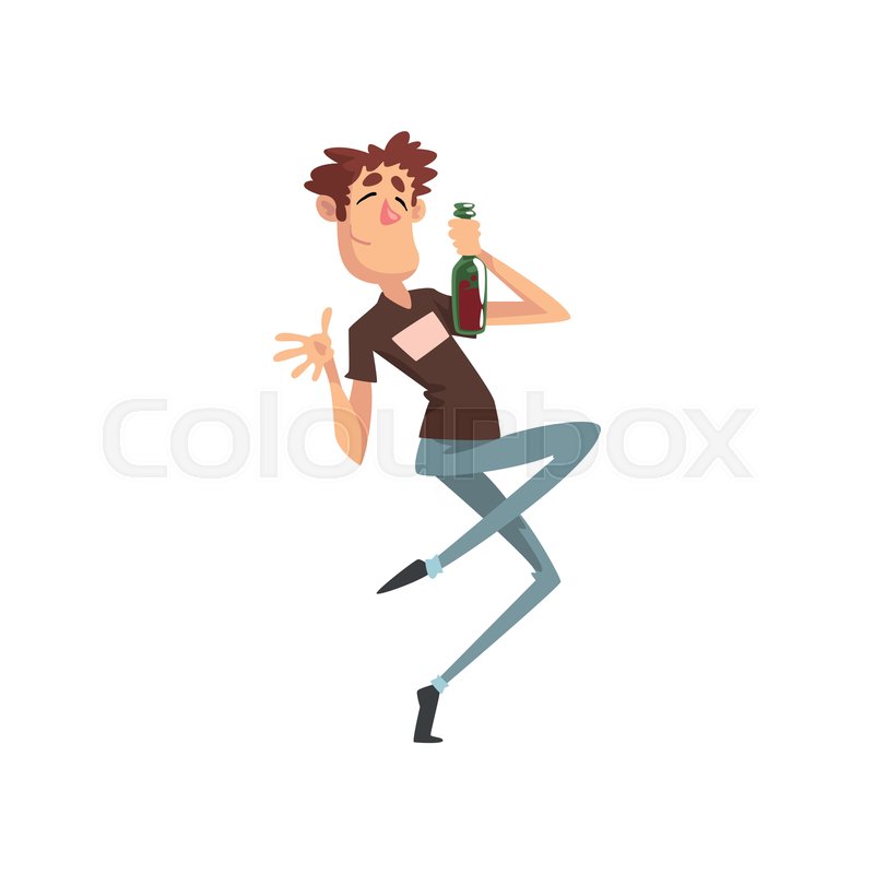 Funny drunk man with bottle of alcohol ... | Stock vector | Colourbox