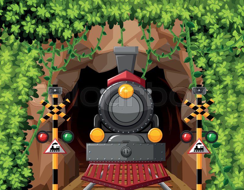 A train in tunnel scene illustration | Stock vector | Colourbox
