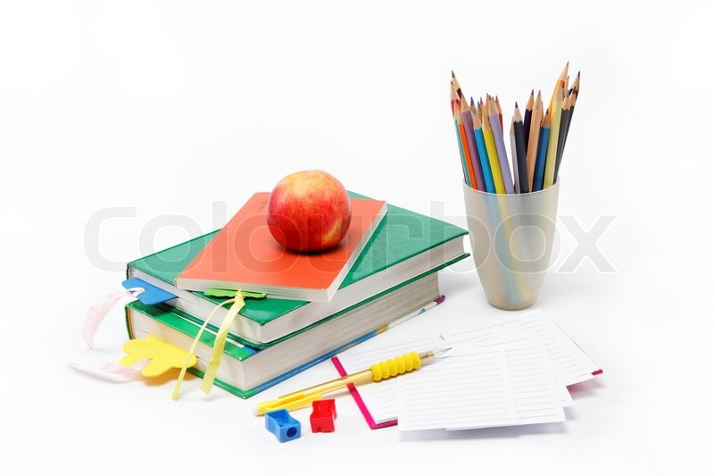 School supplies: books, notebook, pens, ... | Stock image | Colourbox