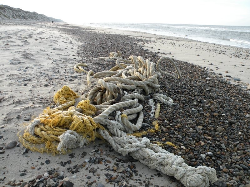 Close up of ship's rope on beach at ... | Stock image | Colourbox