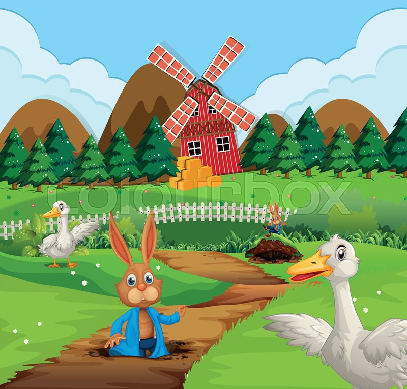 A rabbit in farmland illustration | Stock vector | Colourbox