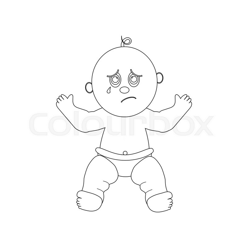 Sad baby outline on the white ... | Stock vector | Colourbox
