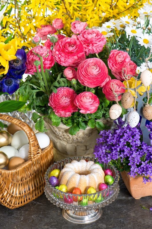 Beautiful spring flowers with easter ... | Stock image | Colourbox