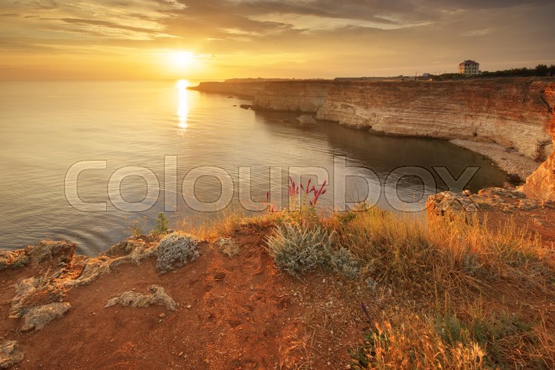 Sunset on cliffs. Beautiful summer ... | Stock image | Colourbox