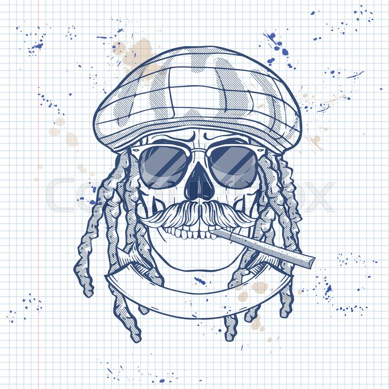 Sketch, skull with dreadlocks, ... | Stock vector | Colourbox