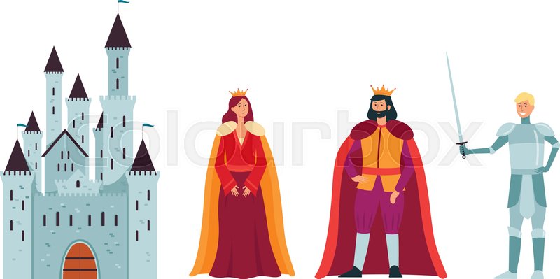 Cartoon king queen and knight in front ... | Stock vector | Colourbox