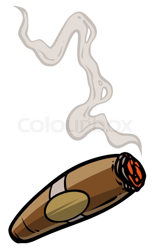 Cartoon lit cigar with smoke. Isolated ... | Stock vector | Colourbox