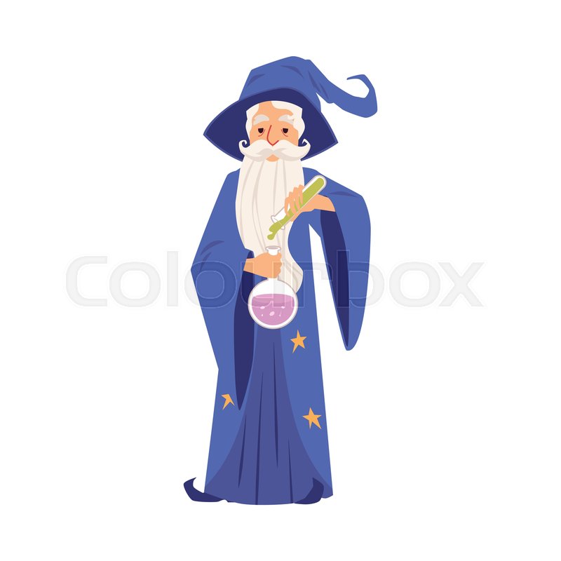 Old wizard man in robe and hat stands ... | Stock vector | Colourbox