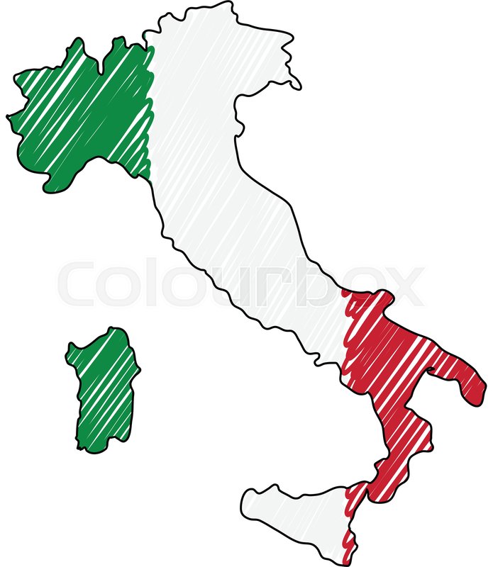 Italy Map Outline And Flag Vector Image Of Signs Symbols