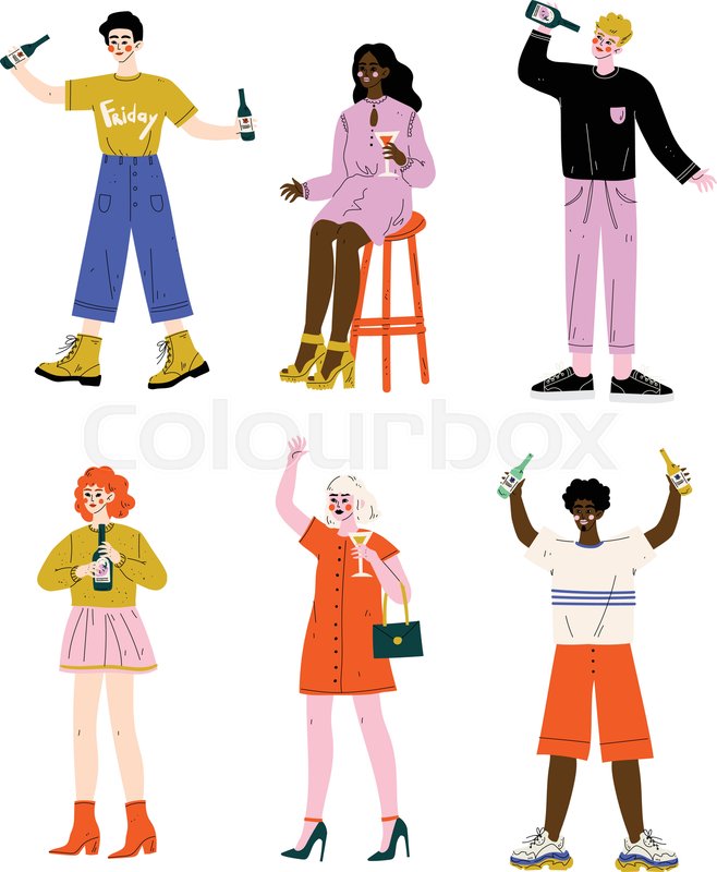 Drunk People Set, Young Women and Men ... | Stock vector | Colourbox